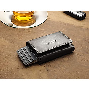 PULARYS Mini Wallet BOSTON - Multifunckion Credit Card Case - Italian Leather - RFID blocking - Size: 7.5 x 9.5 x 2.5 cm - Space for up to 10 Cards - Snap Fastener - Classic Design