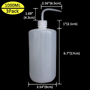 Belinlen 3Pcs 1000ml(33oz) Plastic Safety Lab Wash Bottle, Plastic Squeeze Bottle with Scale Labels and Narrow Mouth, Watering Bottle for Chemistry, Industry, Lab & Gardening(LDPE)