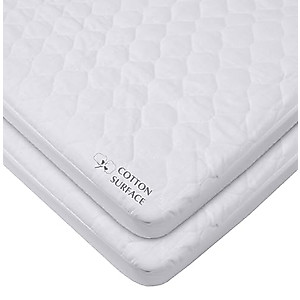 American Baby Company 2 Pack Waterproof Fitted Porta/Mini Crib Mattress Protector, Quilted Cotton and Noiseless Mini Crib Pad Cover, White, 38" x 24"