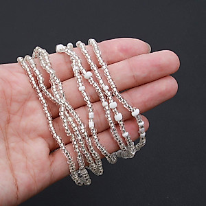 Happyyami 2Pcs Waist Beads Boho African Belly Chain Pregnancy Beach Body Chain Summer Bikini Jewelry for Woman Girl (Silver White)