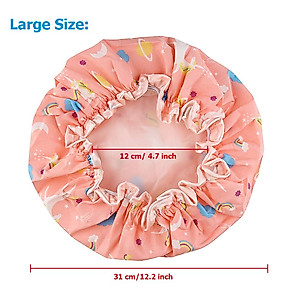 Shower Caps, 3 PACK Bath Cap for Women Waterproof & Adjustable Double Layered Shower Cap (Multi-colored6)