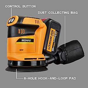 IRONFIST Brushless Random Orbital Sander for Dewalt Battery, Cordless Max 13500RPM 6 Speeds, 5” Electric Sander with Dust Collector 23pcs accessories (Battery Not Included)
