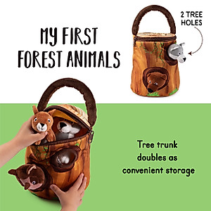 My Talking Plush Forest Animals Toy Set | Includes 4 Soft and Fluffy A Tree Shaped Carrier Great Gift for Baby Toddler Boys or Girls