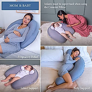 PharMeDoc Crescent Cooling Pregnancy Pillows - Body Pillow for Adults - Side Sleeper – Maternity and Nursing Pillow Breast Feeding - Pregnancy Must Haves - Dark Grey Cooling Cover