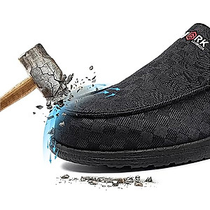 LARNMERN Slip On Steel Toe Shoes Loafers Men Lightweight Walking Sneakers Steel Toe Loafers(7.5 Men, Black)