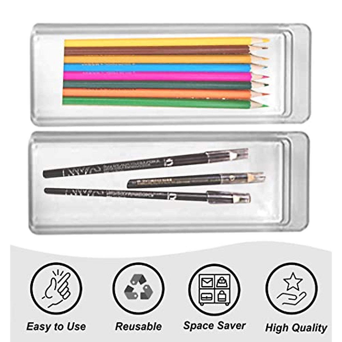 LilGift ARAD 2 Pieces Clear Vanity & Drawer Organizer, Acrylic Organizer, Drawer Divider, Makeup Bathroom Organizer, Kitchen Utensils