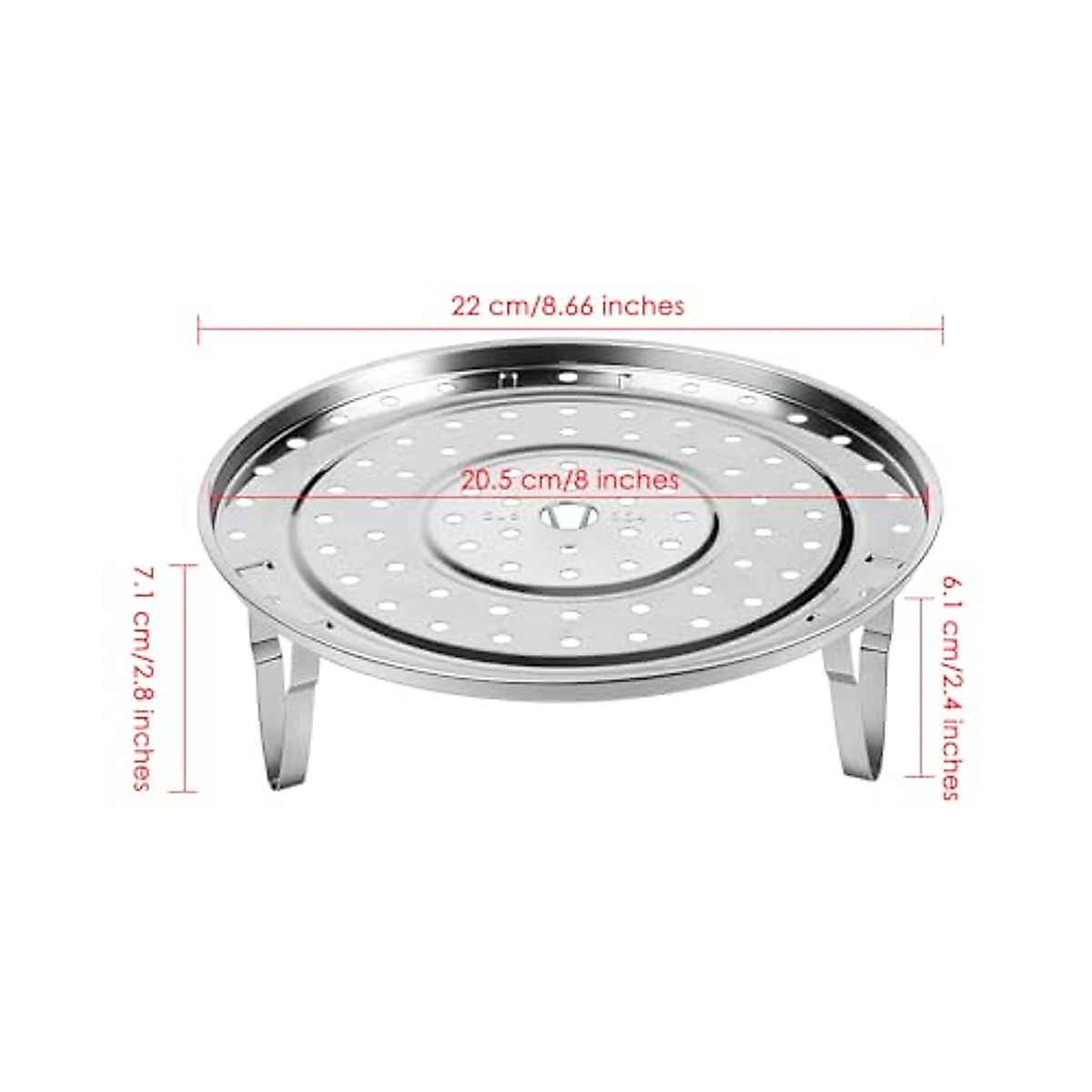 Steamer Rack 8.5 Inches 304 Stainless Steel Steaming Rack Steam Tray with Removable Legs for Steamer Cookware Instant Pressure Cooker Multi-functional Steamer Basket