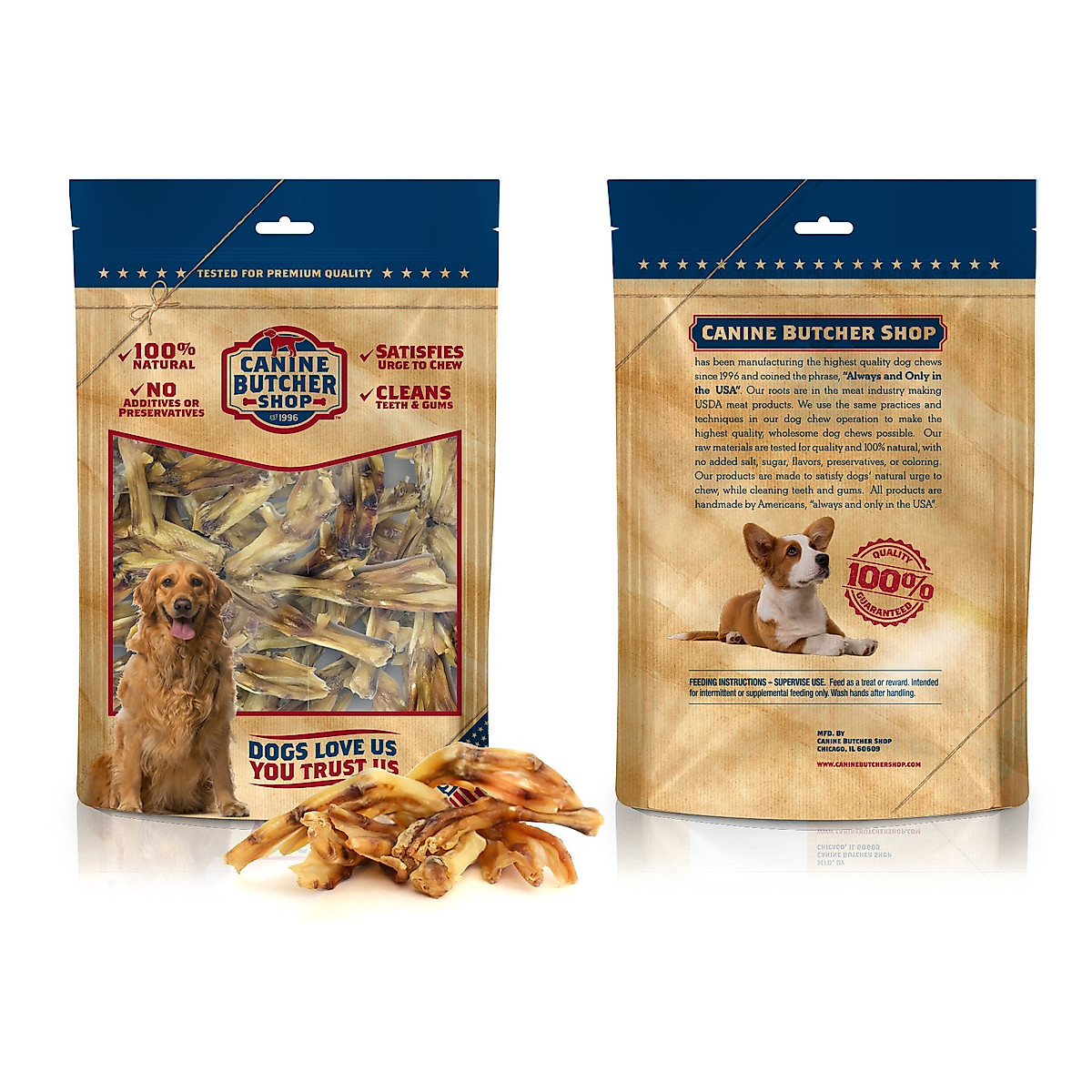 Canine Butcher Shop Duck Feet for Dogs (Pack of 30), Raised & Made in USA Dehydrated Duck Feet, All-Natural Dog Chews, Treats, Snacks