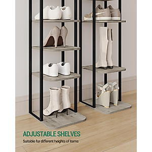 Hzuaneri Vertical Shoe Rack, Shoe Shelves, Wood Shoe Organizer for Closet, Entryway, Shoe Tower for Small Spaces, Free Standing, Adjustable, with 2 Hooks, 7 Tier Greige SR20205B