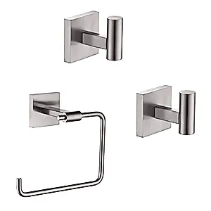 KOKOSIRI Robe Hooks Bathroom Towel Hook 2 Pack Bath Towel Rings Hand Towel Holder Brushed Nickel B1013BR-P2+B3007BR