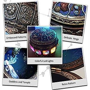 Briskfeel Vintage Music Box with Constellations Rotating Goddess LED Lights Twinkling Resin Carved Mechanism Musical Box with Sankyo 18-Note Wind Up Signs of The Zodiac Gift for Birthday (Upgraded)