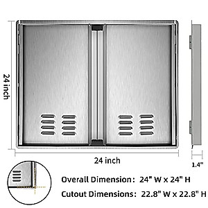 Marada Outdoor Kitchen Doors,304 Stainless Steel Access BBQ Doors with Vents All Brushed Stainless Steel Flush Mount Double Wall Door for BBQ Island & Grill,Outdoor Kitchen(24'" W x 24" H)