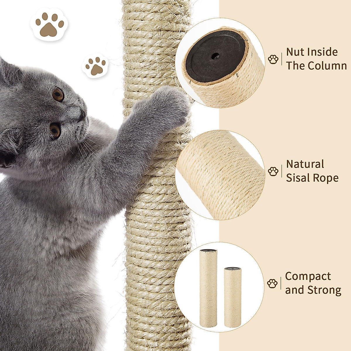 2 Root Cat Scratching Post Replacement 17.72x3.54 Cat Tree Scratch Post Replacement Natural Sisal Pole Cat Scratch Post Refill Pole Part with M8 Screws for Kitten Tree Tower Cat Furniture Accessories