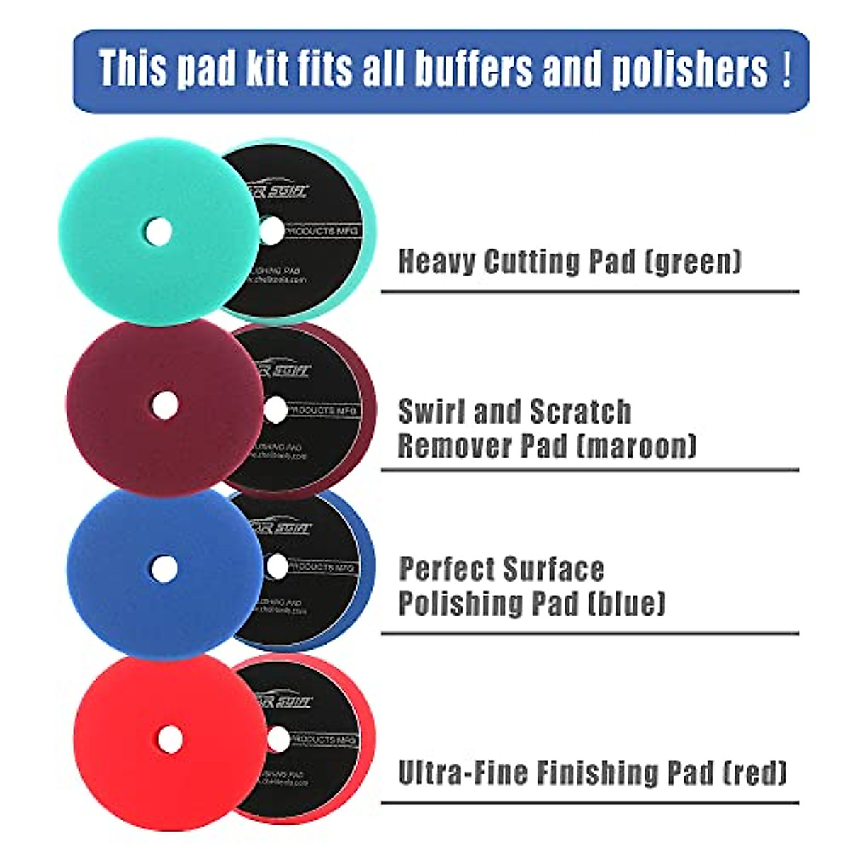 CAR'S GIFT 5" polishing pads,for DA or Rotary polishing and Air Polisher,4 grits from coarse to fine, meet your different polishing needs(4Items)