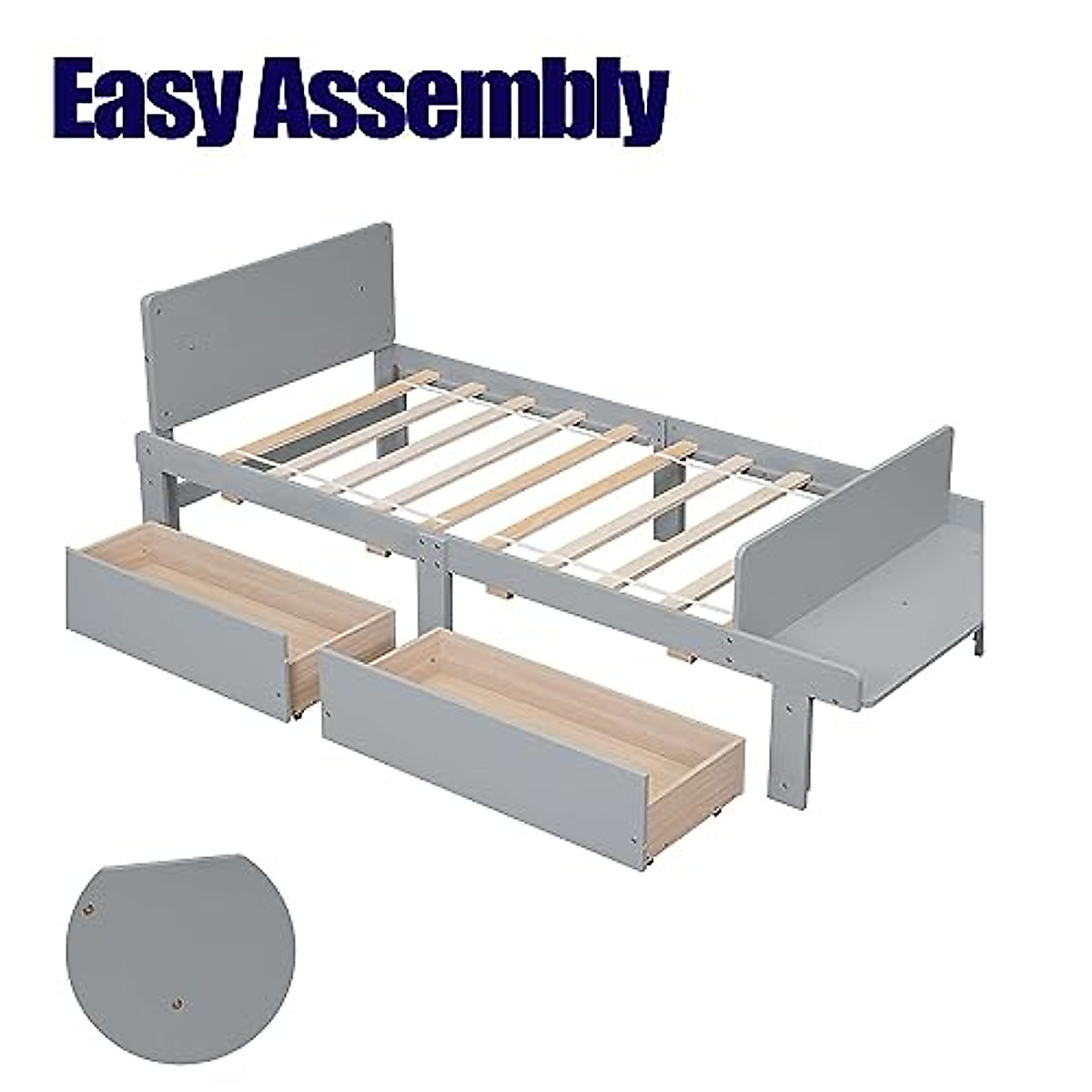 Novaris Twin Size Pine Platform Bed Frame with 2 Drawers, Modern Classic Platform Bed with Headboard/Storage Footboard Bench/Wood Slats/Easy Assemble for Bedroom Girls Boys (Twin, Gray)