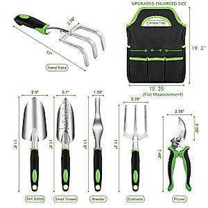 Garden Tool Set with Non Slip Rubber Grip,8 Piece Stainless Steel Gardening Tool Sets,Heavy Duty Outdoor Hand Tools Durable Storage Tote Bag,Uprooting Weeding Tool, Gifts for Women Men Green