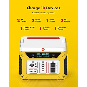 Shell 500W Portable Power Station, 583Wh Solar Generator with 10-Port,LED Light, Emergency Triangle, Portable Power Supply for Outdoor Camping/Home Use/Emergency