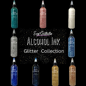 Premium Alcohol Ink Glitter Gold|4oz by Volume|Glittery and Vibrant|High Saturated Unique Colors|for Tumblers, Coasters, Resin Dye, Alcohol Ink Paper, Yupo, Resin Petri Dish|by Ezgi Sertcetin