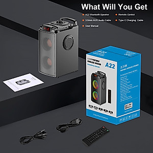 Bluetooth Speakers, 90W Peak Wireless TWS Paring Portable Large Speaker with Subwoofer, Powerful Loud Boombox with Lights, Stereo Sound, FM, EQ, Booming Bass Bluetooth 5.0 for Home Party Camping Gifts