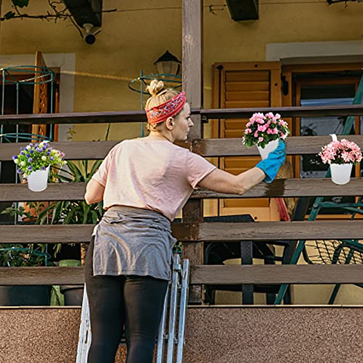 4 Inch Metal Iron Hanging Flower Plant Pots,10 Pack Colorful Balcony Garden Planters with Hanging Fence Plant Planter with Detachable Hook (White)