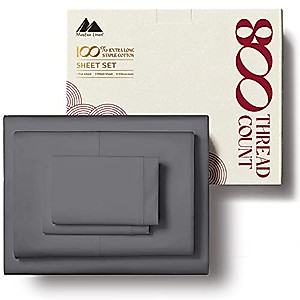 Mayfair Linen 100% Egyptian Cotton Sheets Queen Size - 800 High Thread Count Sheets Queen, 4 PC Luxury Hotel Sheets for Queen Size Bed, 16" Deep Pocket Sateen Soft Cooling Bedding Sets - Dark Grey