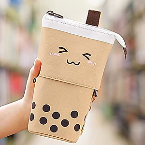ZITIANY Cute Pencil Case Sliding Unique Telescopic Pencil Bag Milk Tea Shape Retractable Storage Bag Cosmetic Bag 1PC, Brown, Stationery