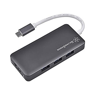 Silverstone SST-EP14C - USB 3.1 Type-C Gen1 to HDMI (res. up to 4096 x 2160 @ 30Hz), 3X USB 3.1 Gen 1 Type-A, 1x USB 3.1 Gen 1 Type-C (PD 2.0 Charging), Charcoal