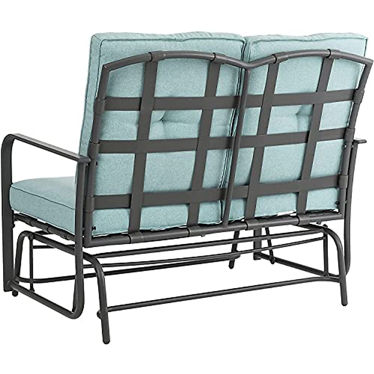 glitzhome Modern Outdoor Patio Loveseat Glider Bench,Metal Frame Patio Bistro Swing Glider Rocking Chair Sofa Furniture Set with Cushion for Lawn Porch Garden Yard Poolside, Blue