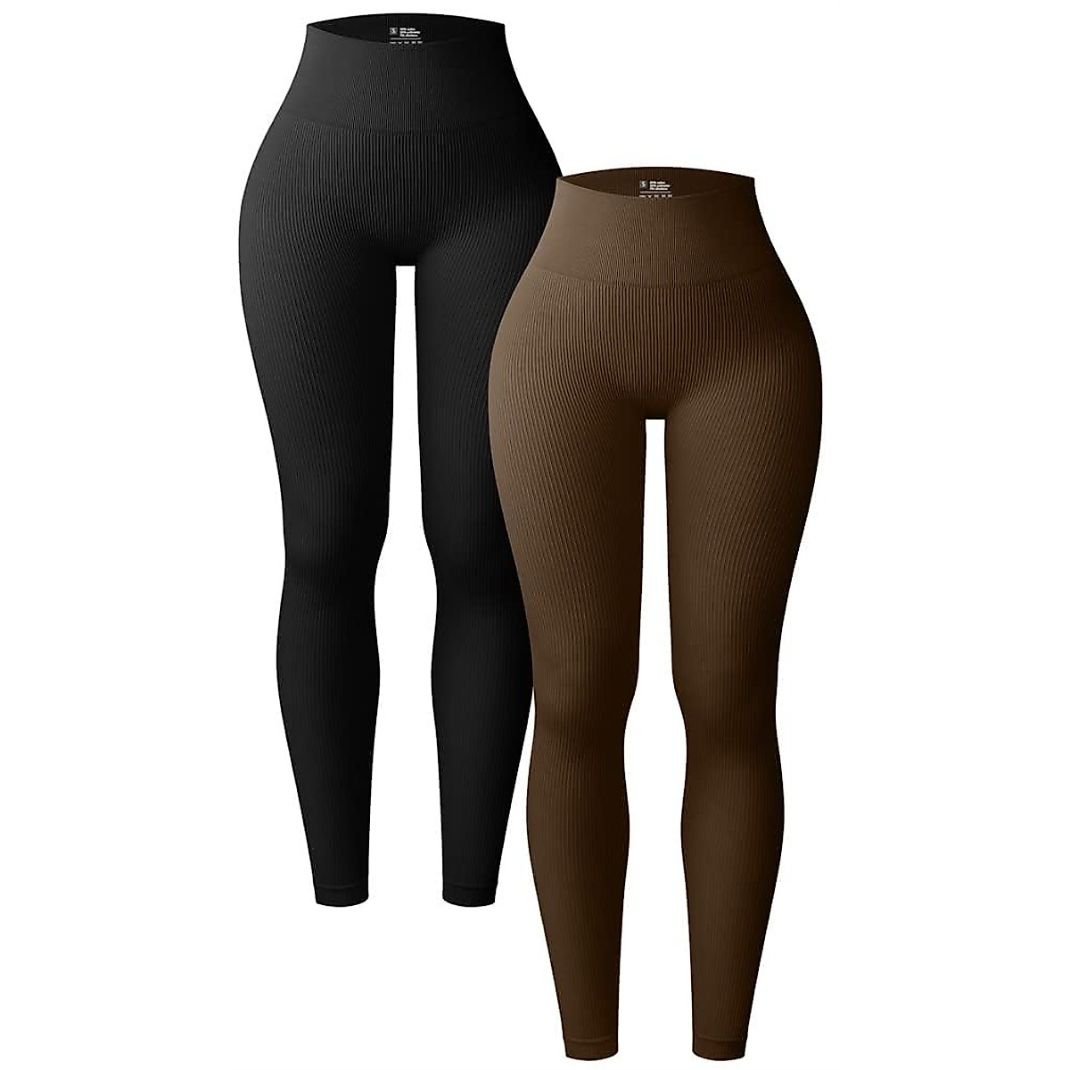 OQQ Women's 2 Piece Yoga Leggings Ribbed Seamless Workout High Waist Athletic Pants Black Coffee