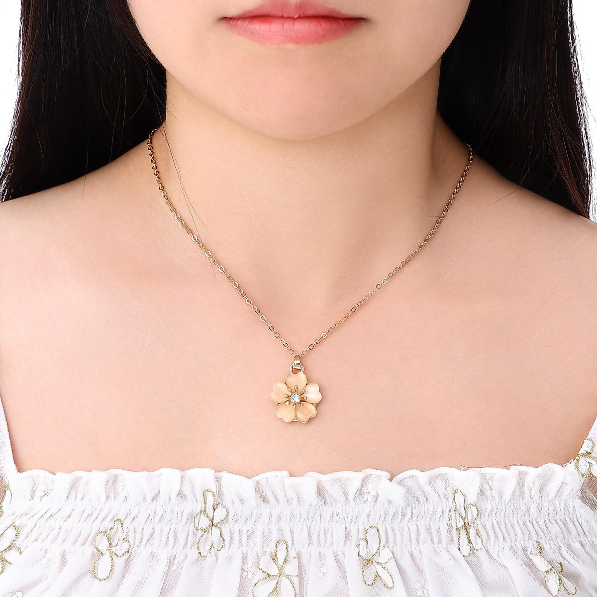 Holibanna Rhinestone Cherry Blossom Branch Pendant Necklace Earrings Stud Set Wedding Jewelry for Women