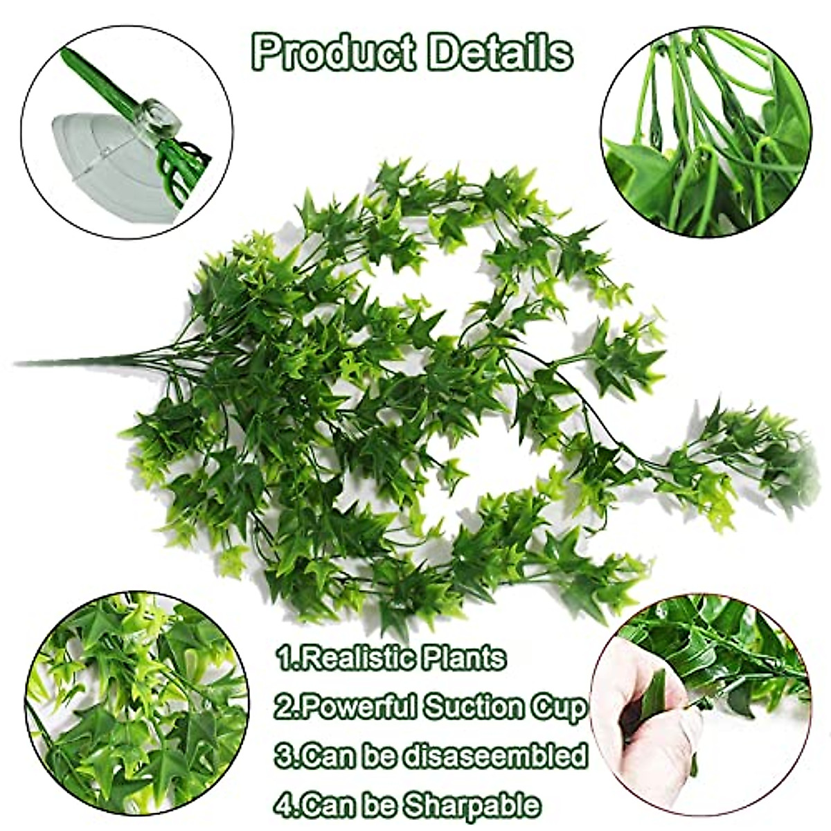 Woyrise 2Pack Reptile Plants, Terrarium Hanging Plants Vines Artificial Leaves Habitat Decorations with Suction Cup for Bearded Dragon Lizard Snake Geckos Chameleon Hermit Crab