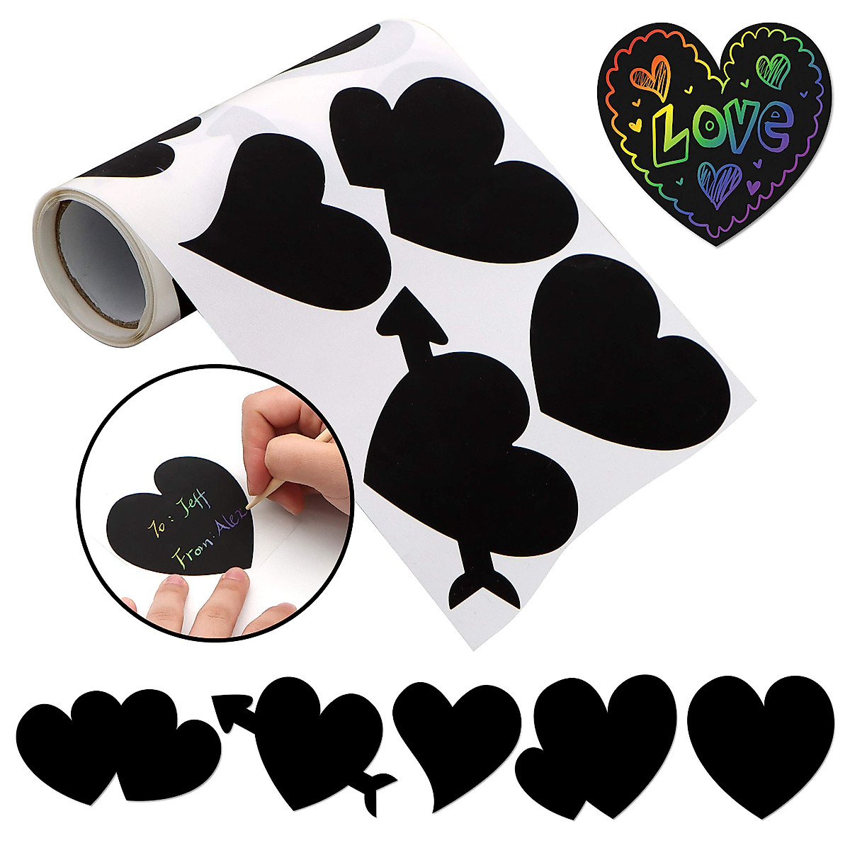 JOYIN Valentines Day Gift Cards in Heart Shape Scratch Sticker Roll, Art and Craft for Kids Party Favor, Classroom Exchange Prizes, Valentine’s Greeting Cards