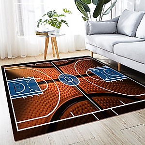 kksme Large Area Rug 5'x6' Carpet for Bedroom Living Room Kids Room Home Decor Rugs Mat Non Slip Basketball Court Basketball Surface