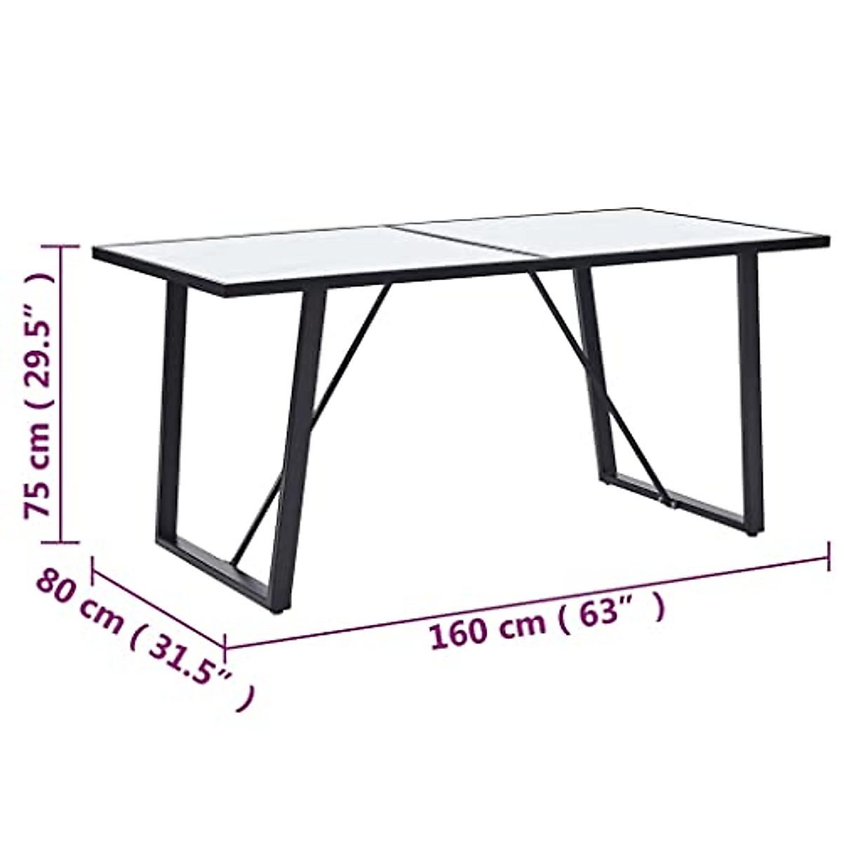 YPWRENH Kitchen End Table Casual Tables Dining Table White 63"x31.5"x29.5" Tempered Glass for Dining Room, Kitchen or Living Room