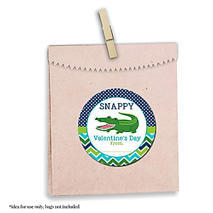 Snappy Alligator Valentine Party Favor Sticker Labels for Boys, 40 2" Party Circle Stickers by AmandaCreation, Great for Classroom Valentines, Envelope Seals, Gifts & Treats