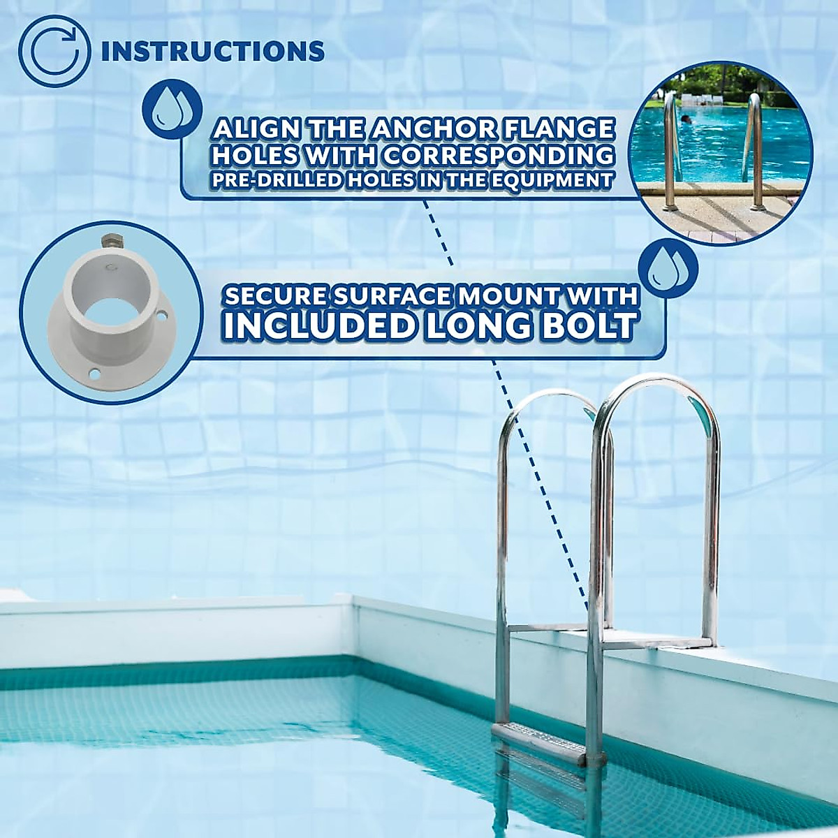 Poolzilla 1-Pack Deck Anchor Flange in White, Diameter of 1 1/2", Made of High Grade Cast Aluminum