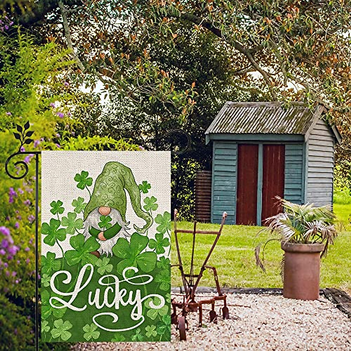 CROWNED BEAUTY St Patricks Day Garden Flag 12×18 Inch Double Sided Gnome Green Shamrocks Clovers Lucky Outside Vertical Holiday Yard Decor