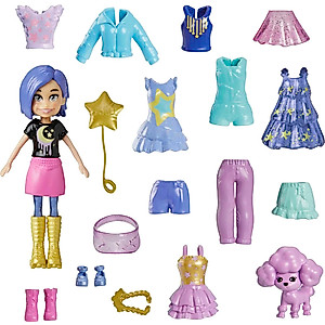 Polly Pocket Travel Toy with 3-inch Doll and 18 Accessories, Puppy and Star-Themed Fashion Pack Playset