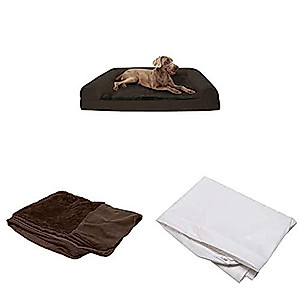 Furhaven Pet Bundle - Jumbo Plus Espresso Cooling Gel Memory Foam Ultra Plush Faux Fur & Suede Sofa, Extra Dog Bed Cover, & Water-Resistant Mattress Liner for Dogs & Cats