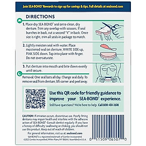 Sea-Bond Secure Denture Adhesive Seals, Fresh Mint Uppers, Zinc-Free, All-Day-Hold, Mess-Free, 30 Count (Pack of 4)
