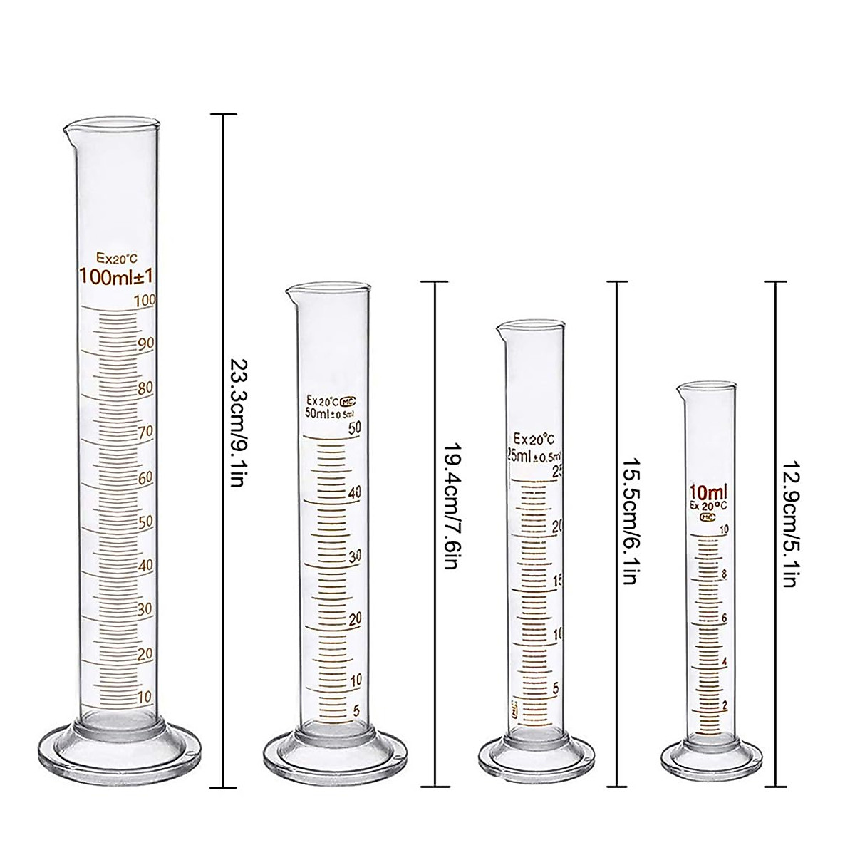 ZEEROQOLAB Lab Glassware Set, Beaker Glass Cylinder Pipettes Set, 5pcs Thick Glass Graduated Beaker, 4pcs Glass Measuring Cylinder with 4pcs Glass Stirring Rod and 2pcs Cleaning Brush