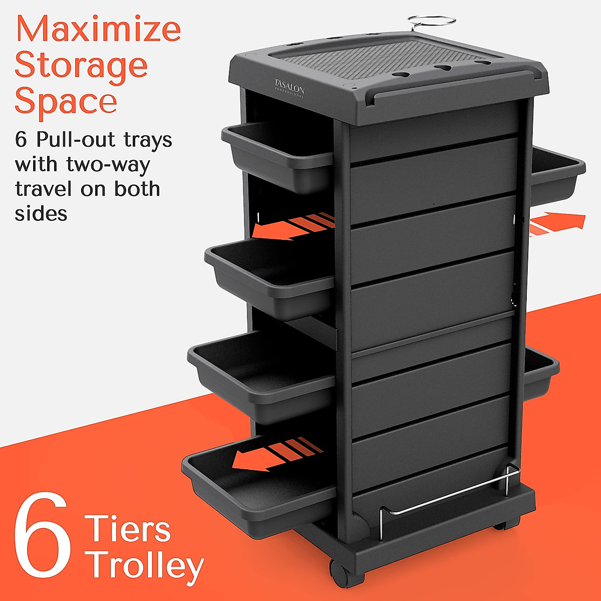 TASALON Salon Trolley Cart for Salon Station - Space Saving Salon Rolling Cart for Extra Storage - Hair Salon Beauty Cart - 6-Tray Salon Cart - Multipurpose Tool Cart - Tattoo Tray