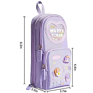 Aodse Pencil Case for Girls, Cute Pencil Pouch for Girls Kids, Large Capacity Pencil Case Pouch with Cartoon Charm Design Organizer Canvas Purple Pencil Bag with Handle School Supplies for Girls