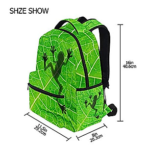 ZZKKO Animal Frog Tree Leaf Boys Girls School Computer Backpacks Book Bag Travel Hiking Camping Daypack