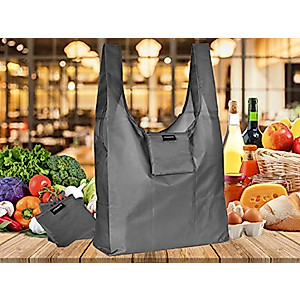 Masirs Ripstop Reusable Grocery Shopping Bag - Replace Paper and Plastic Bags with Large, Strong Eco Friendly Bags. Turns into a Carrying Pouch when Folded into Its Own Pocket. (GREY | 6-PACK)