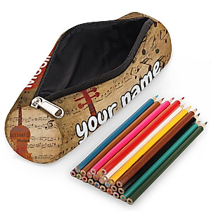 OMFUNS Vintage Music Note Custom Pencil Case Cello Music Personalized Pencil Pouch for School Teen Girl Boy Kid Pencil Bag Pen Case Student Stationery Storage Cosmetic Makeup Bag Women