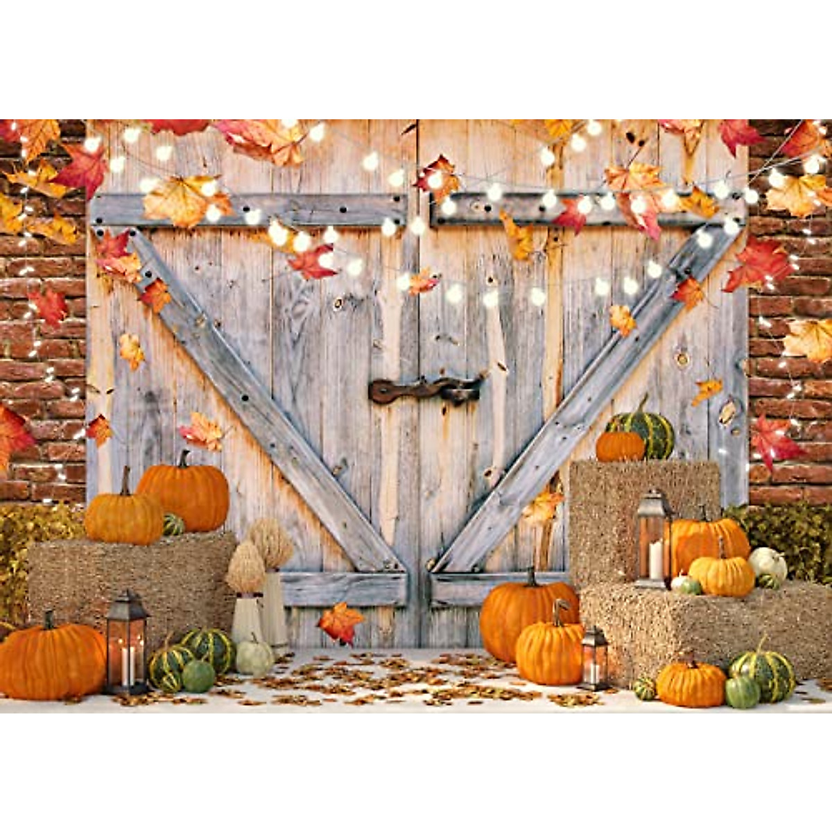 LYCGS 10X8FT Fall Thanksgiving Backdrop Autumn Pumpkin Harvest Barn Background Hay Maple Leaves Baby Shower Banner Supplies Photo Booth Prop X-53