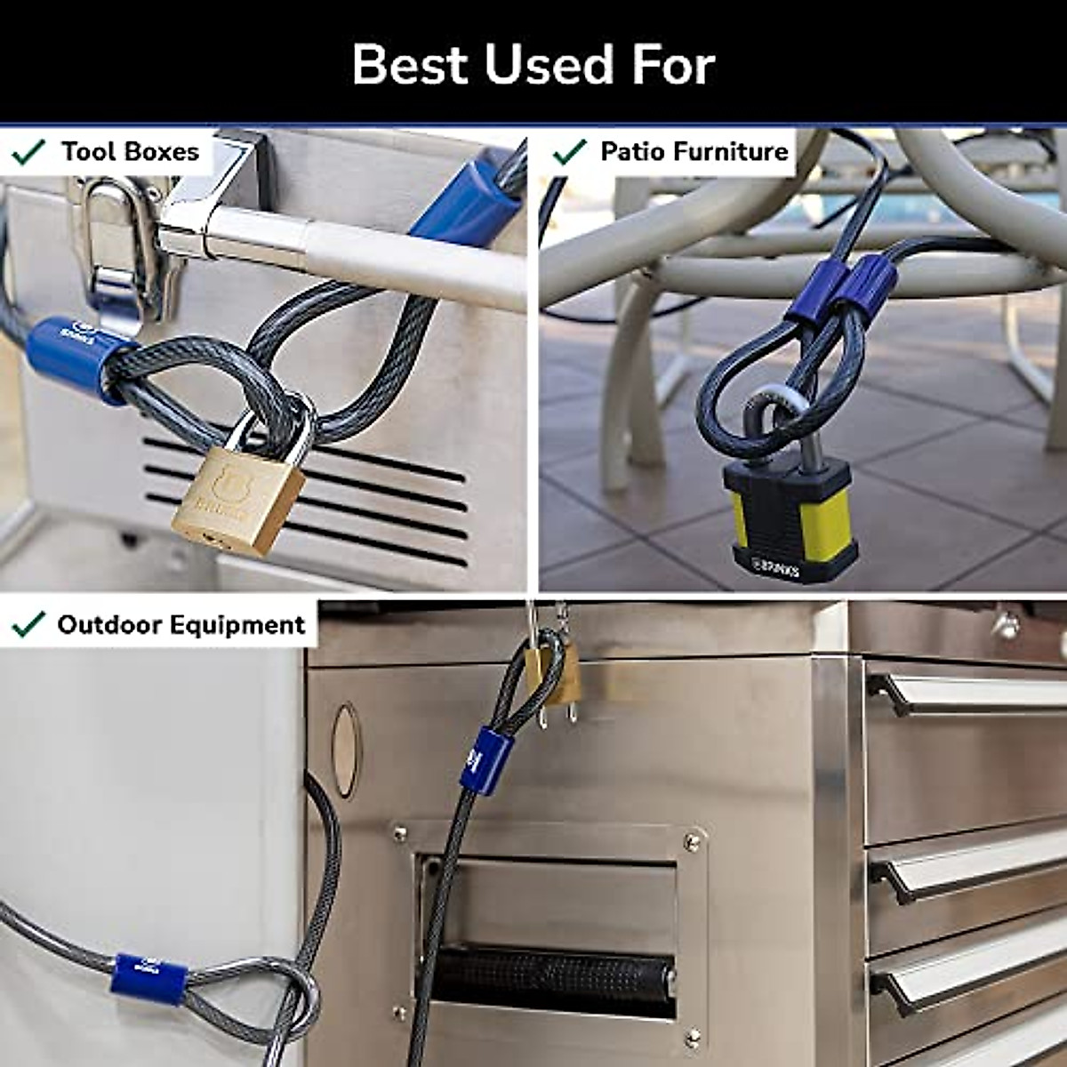 BRINKS - 15 ft x 3/8" Flexible Steel Loop Cable - Heavy Duty Vinyl Wrap for Corrosion Protection