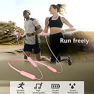 SLuB True Wireless Bluetooth Waterproof Sport HD Stereo Neckband Headphones with Mic 36H Play time Sweatproof for Cell Phone Double Battery Earbuds for iPhone/Android (Pink)
