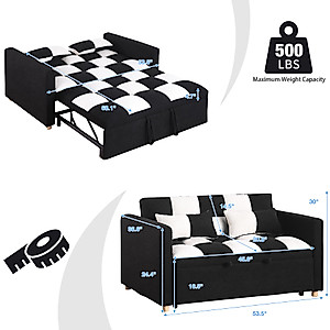 YESER Twin Sofa Bed, Sleeper Sofa Couch with Pullout Bed, Teddy Fabric Sleeper Chair Lounge Sofa, Adjustable Pull Out Couch Home Sofa Living Room, Loveseat Sofa 3 in 1convertible Sofa Bed, Black